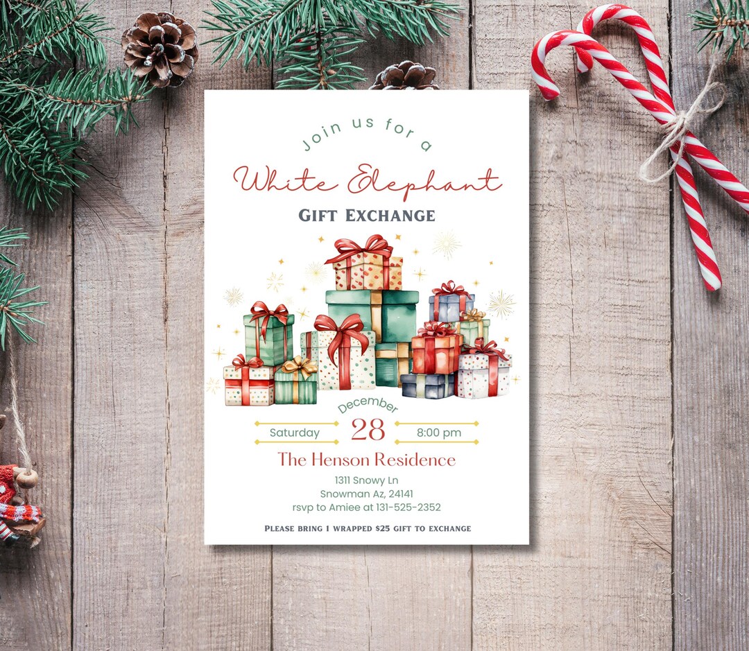 White Elephant Gift Exchange Invitation: Holiday Party(digital Download ...