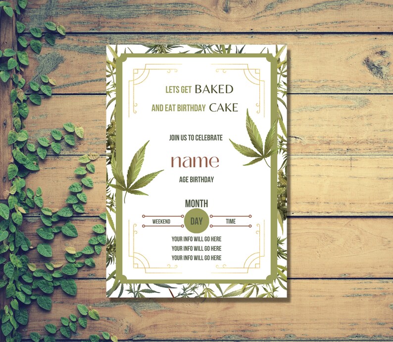 Cannabis Birthday Party Digital Invitation - Marijuana Digital ...