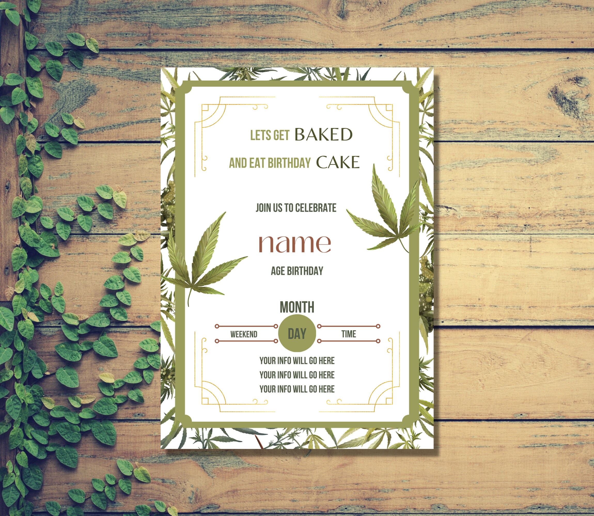 Cannabis Birthday Party Digital Invitation - Marijuana Digital ...