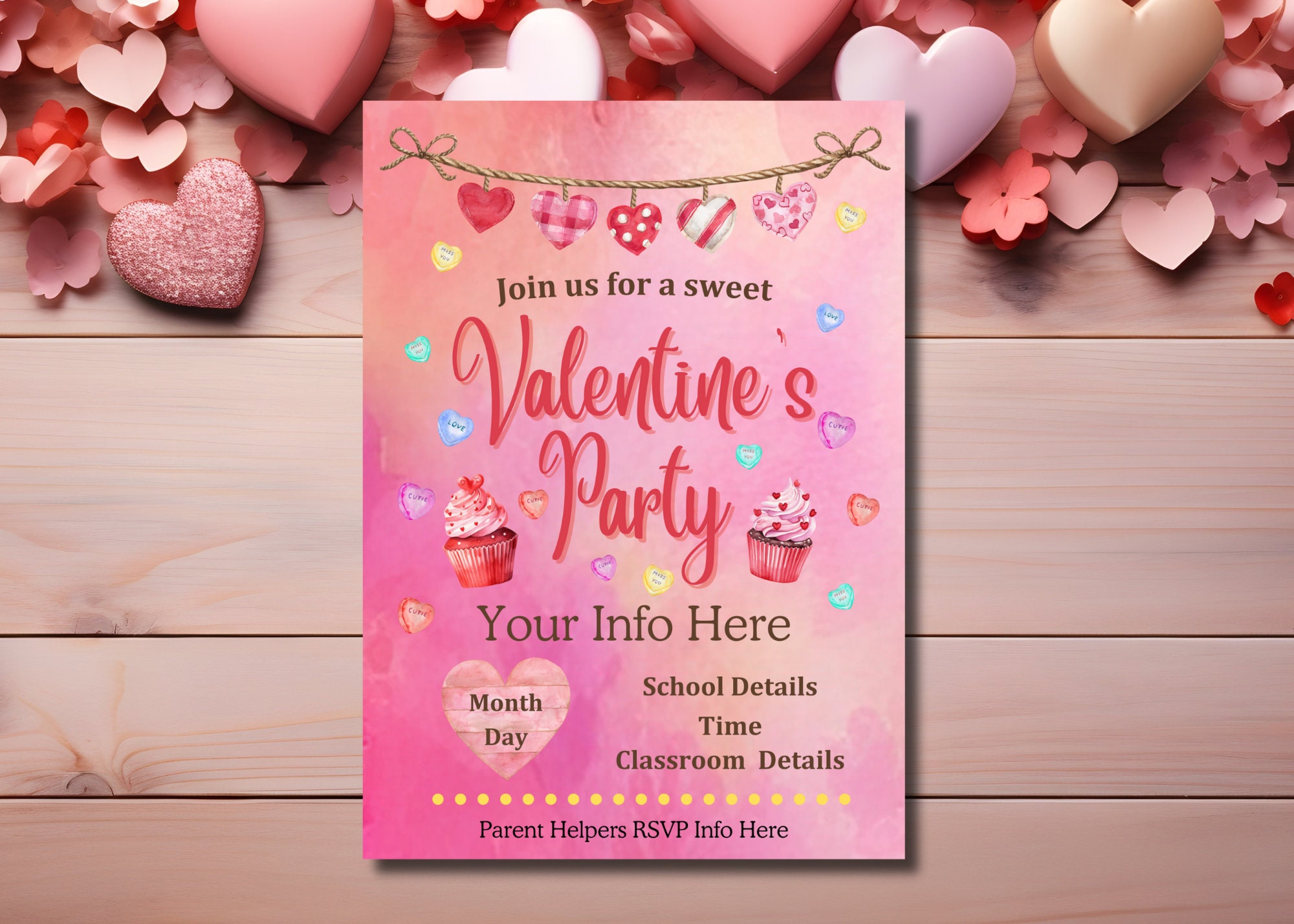 Class Party Valentine's Day Digital Invitation Editable Valentines Day ...
