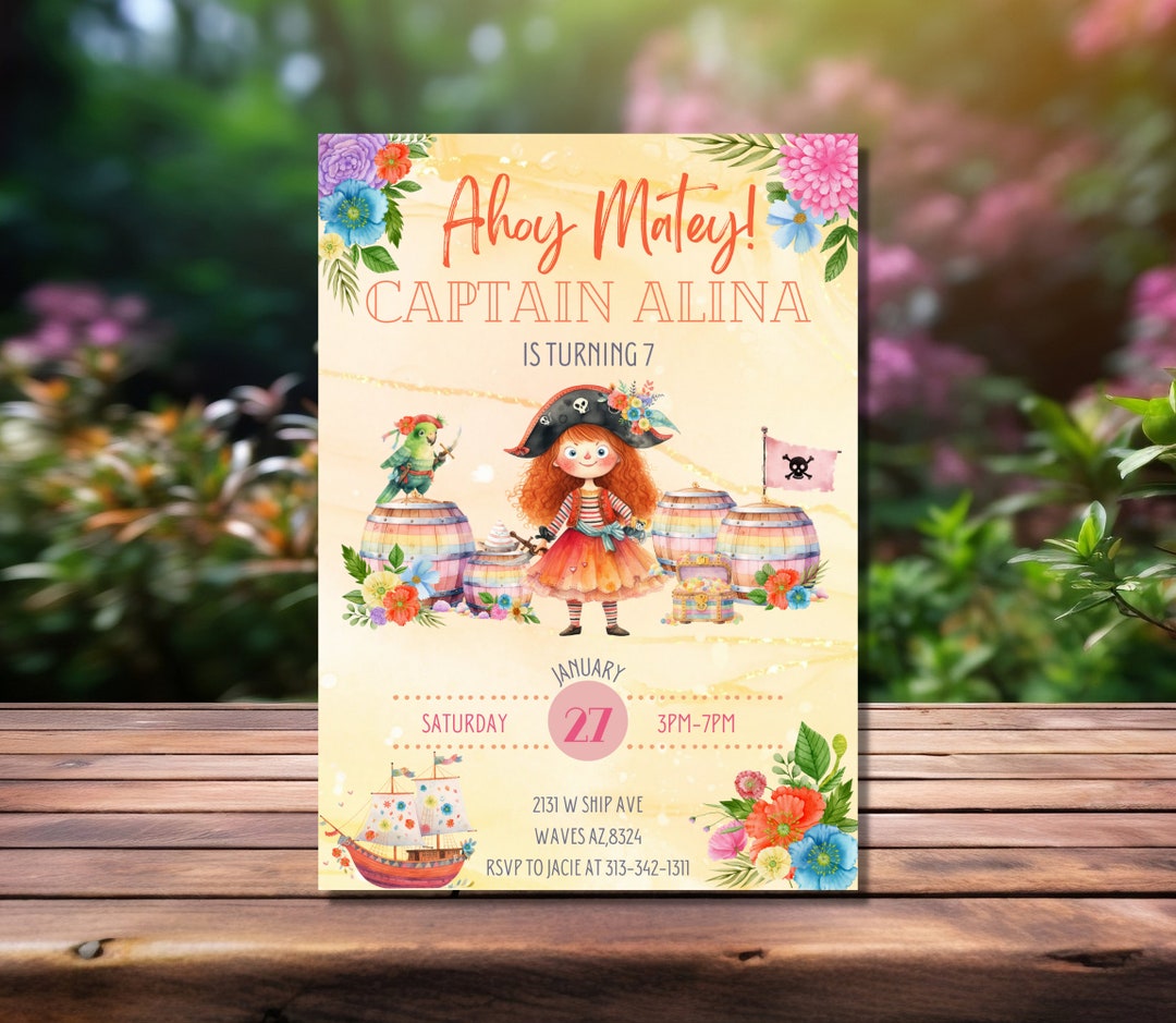 Pirate Girl Birthday Party Digital Invitation - Pirate Girl Party ...