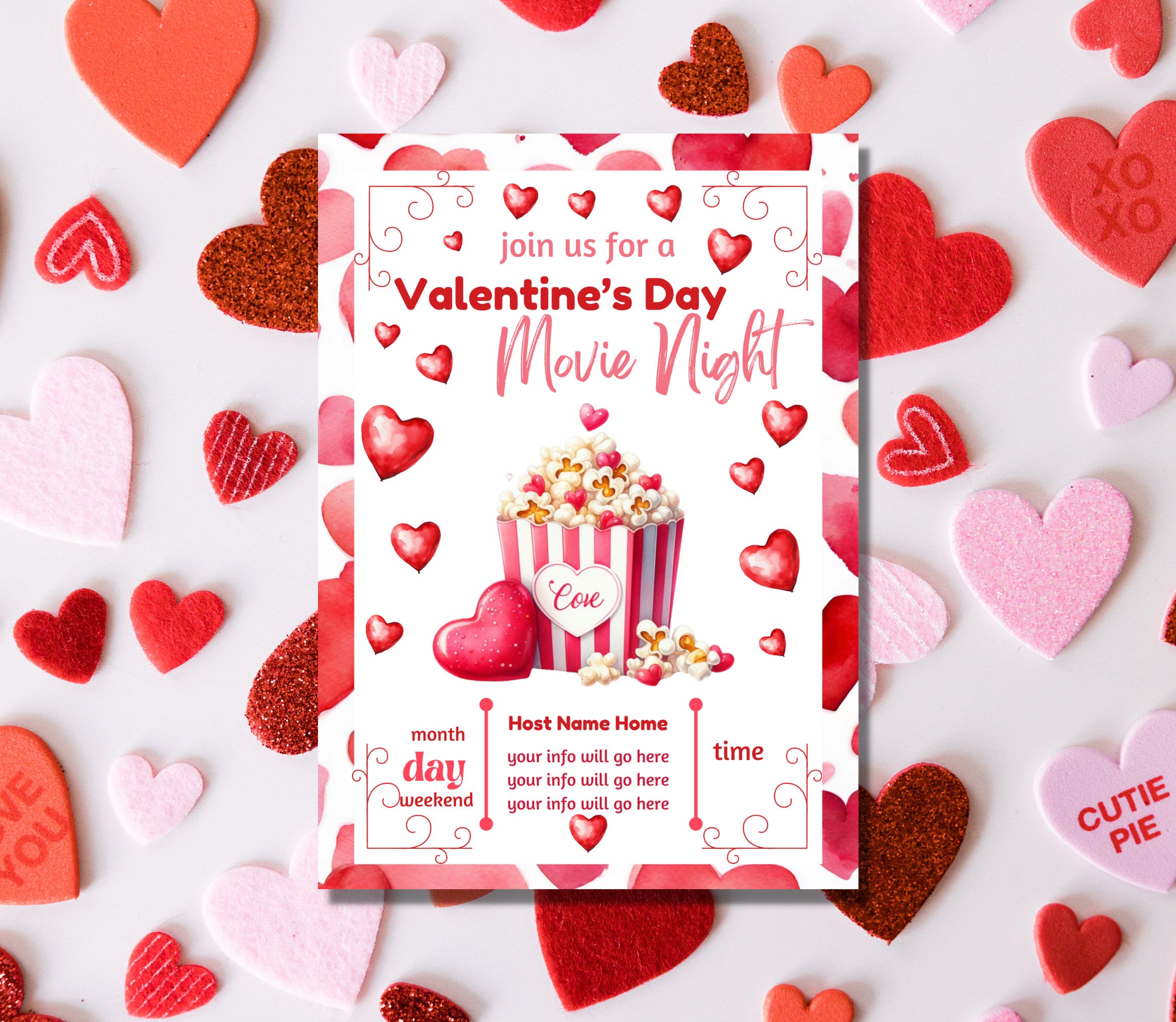 Valentines Movie Night Party Digital Invitation Valentines Movie Night ...