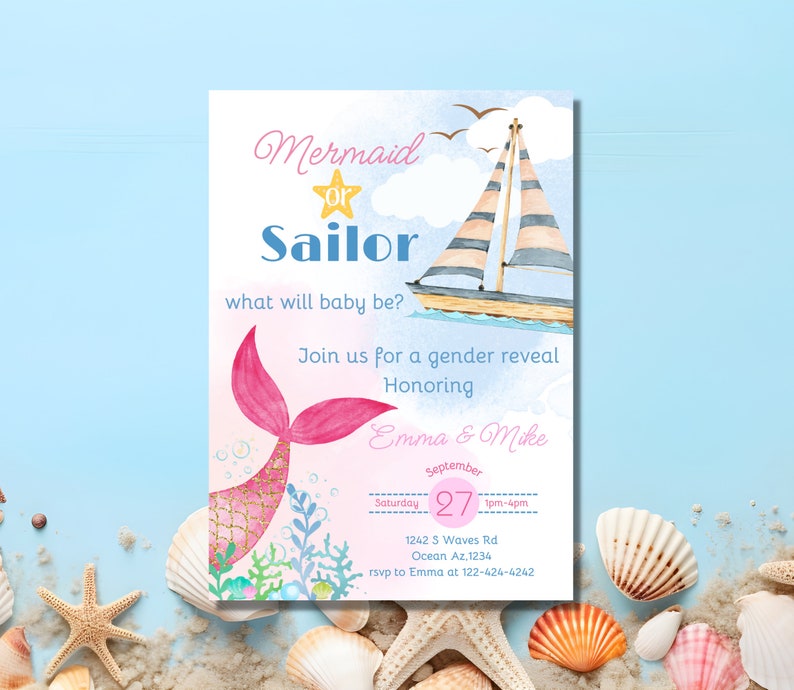 Mermaid or Sailor Gender Reveal - Gender Reveal Party - Gender Reveal ...