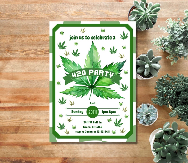 420 Party Digital Invite Marijuana Party Invite Weed Birthday Party ...