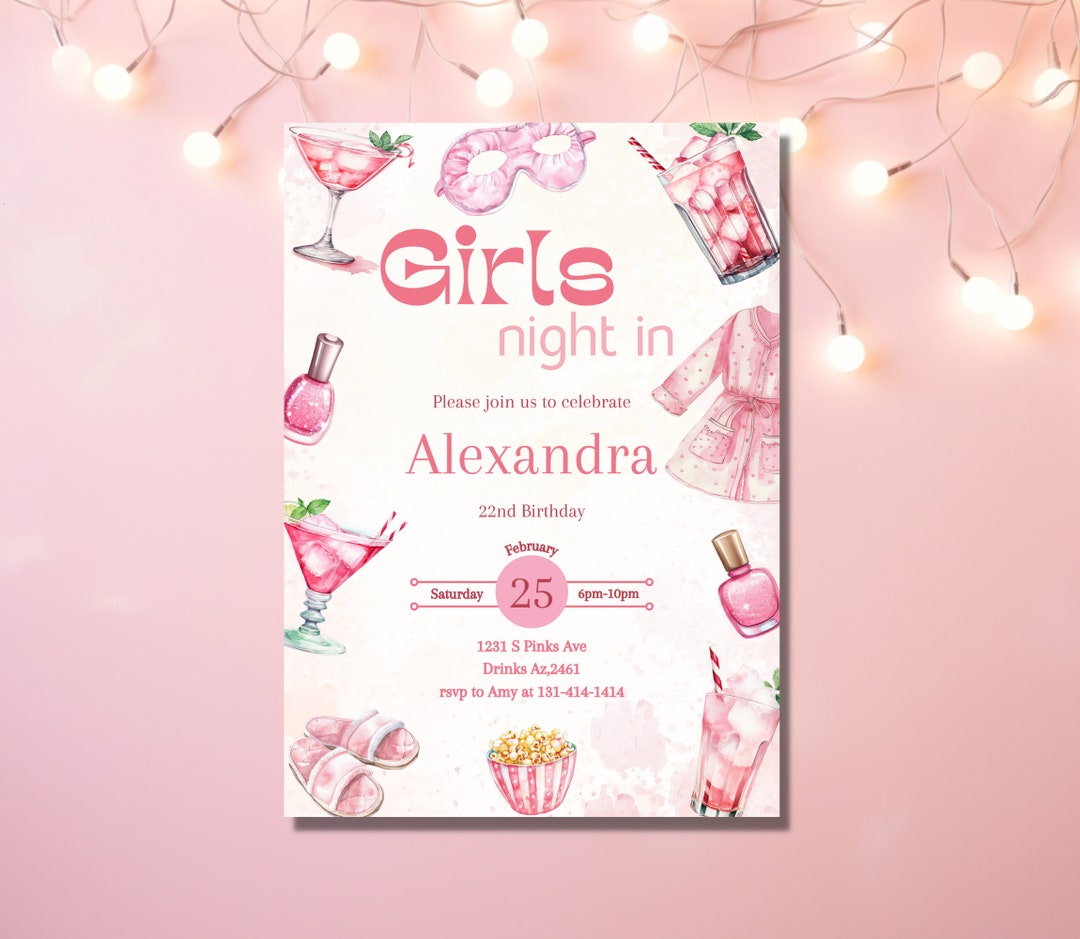 Girls Night in Invitation: Pamper Party, Sleepover (CANVA Template) - Etsy