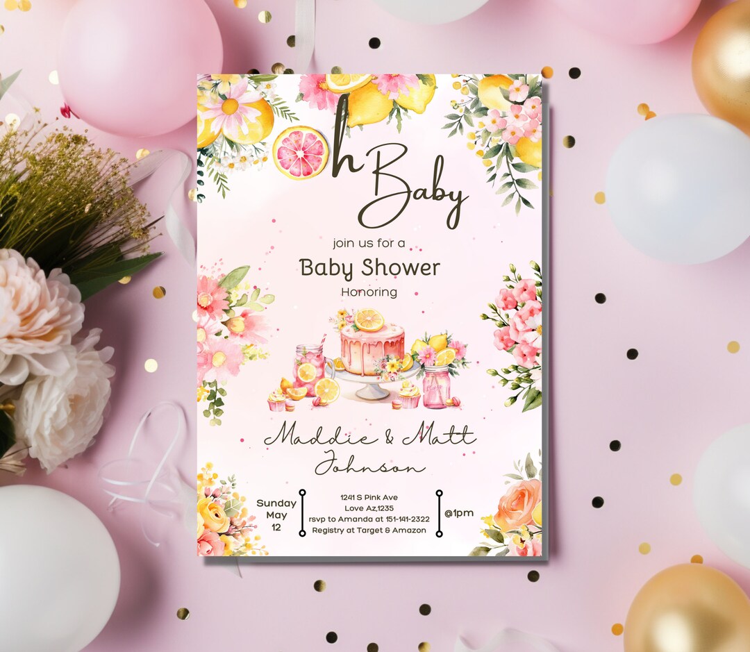 Pink Lemonade Baby Shower - Pink Lemonade Baby Shower Invite - Lemonade ...
