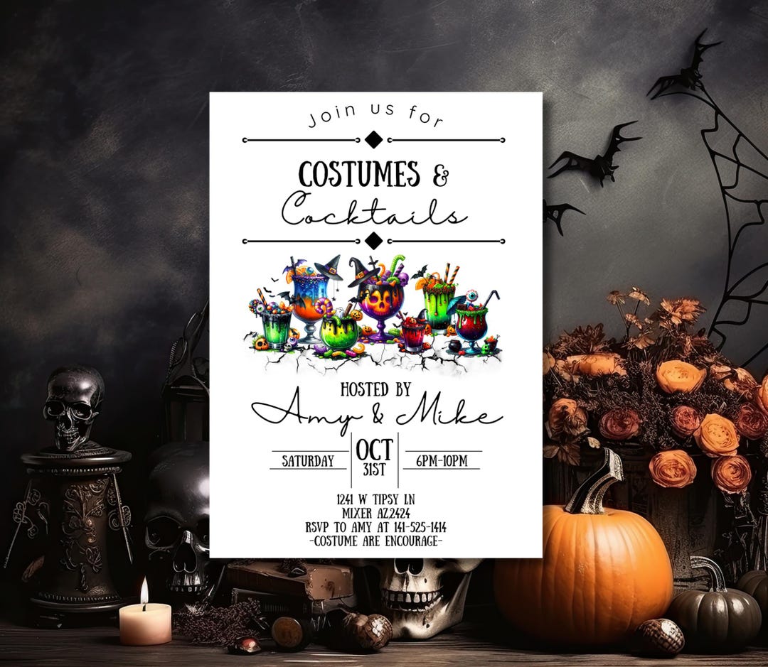 Editable Costumes and Cocktails Digital Invitation - Adult Halloween ...