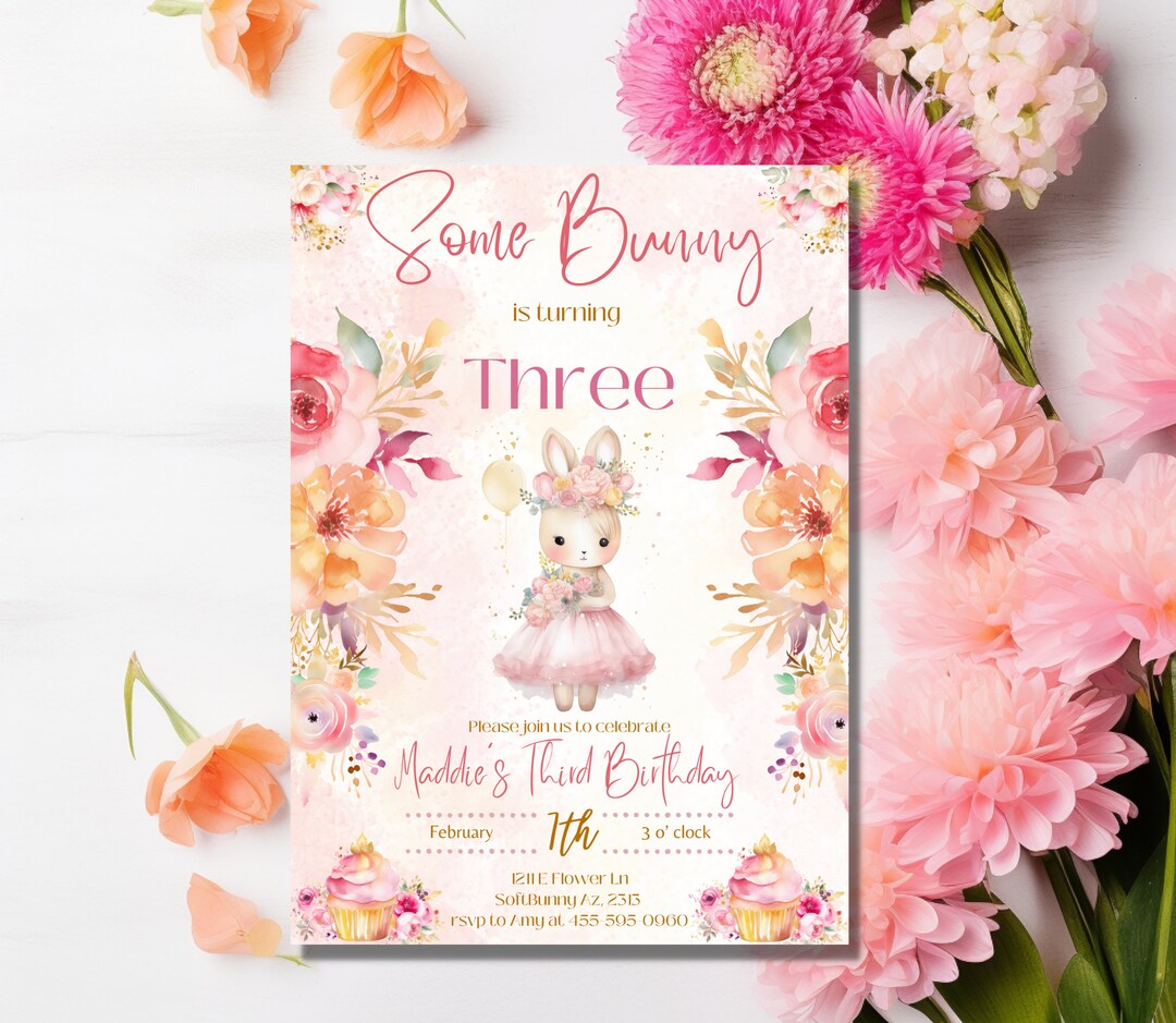 Bunny Birthday Party Digital Invitation Bunny Party Invitation Pink ...