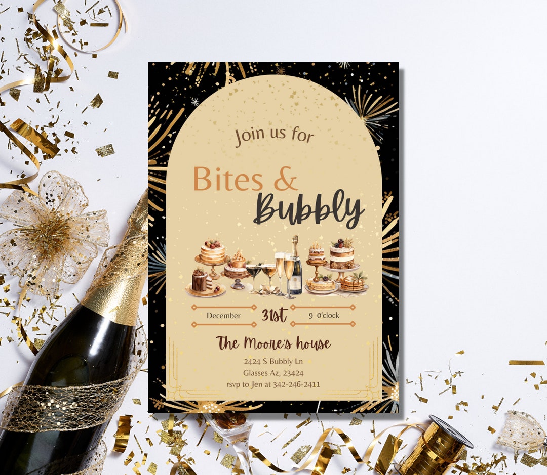 New Years Eve Party Invitation - Bites & Bubbly Invitation - New Years ...
