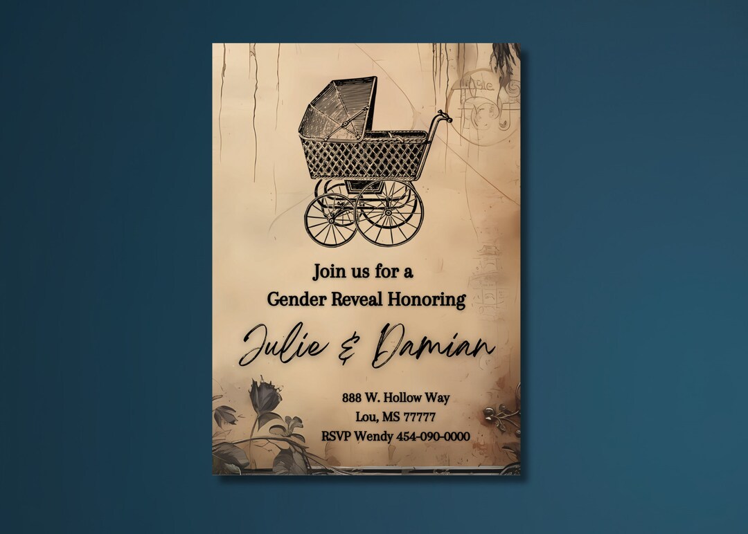 Gothic Gender Reveal Digital Invitation: Neutral Theme (canva) - Etsy