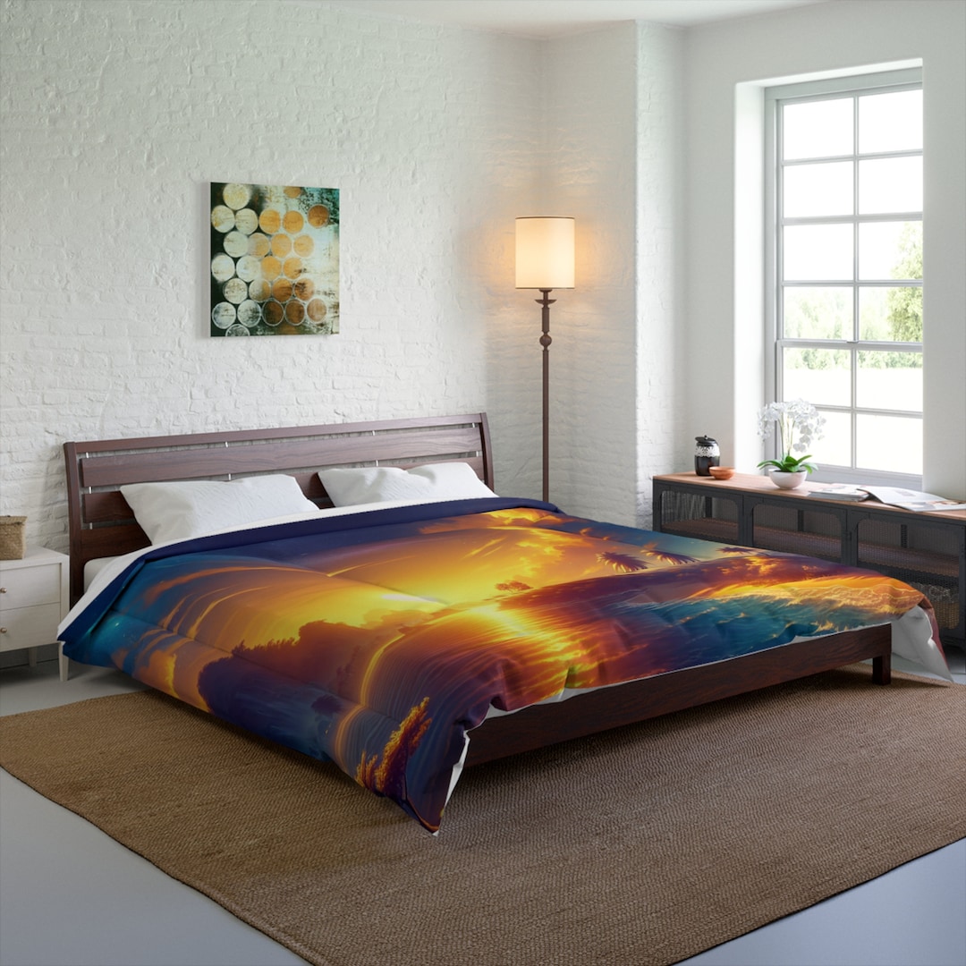 Tropical Sunset Comforter, Beach Sunset Bedding, Ocean Coastal ...