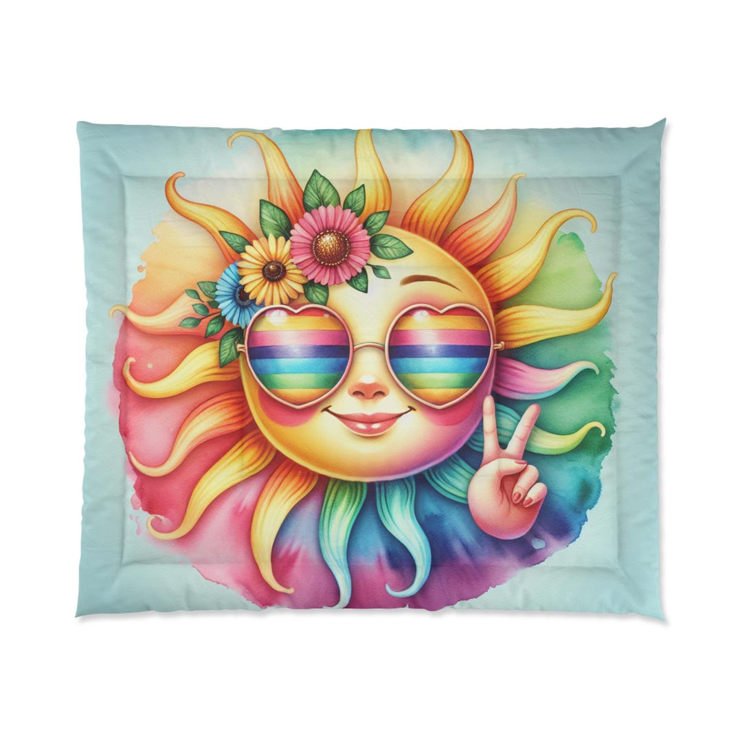 Sun Peaceout Comforter - Boho Hippie Bedding, Sunshine Bedroom Decor ...
