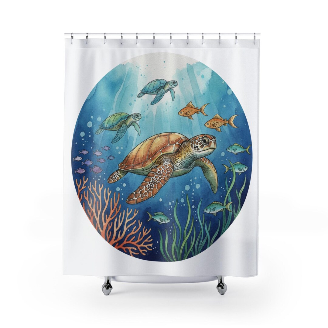 Sea Turtle Underwater Scene Shower Curtain | Ocean Marine Life Bathroom ...