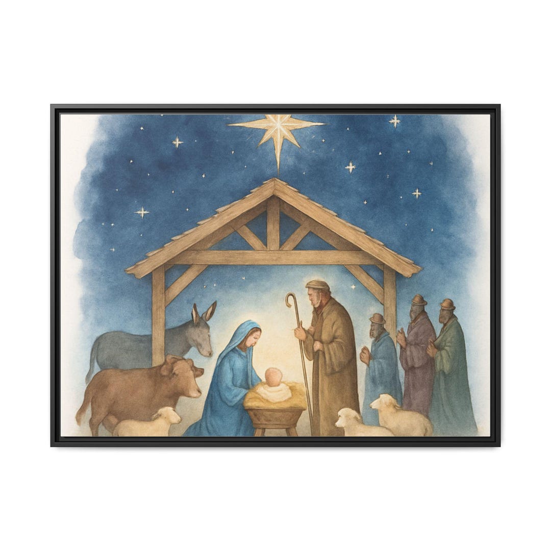 Nativity Scene Matte Canvas, Framed | Christmas Manger Art Print - Etsy