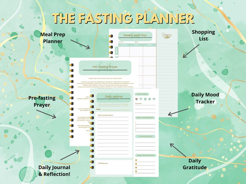 Printable Fasting Planner, Prayer Journal Pages, Jade Theme - Etsy