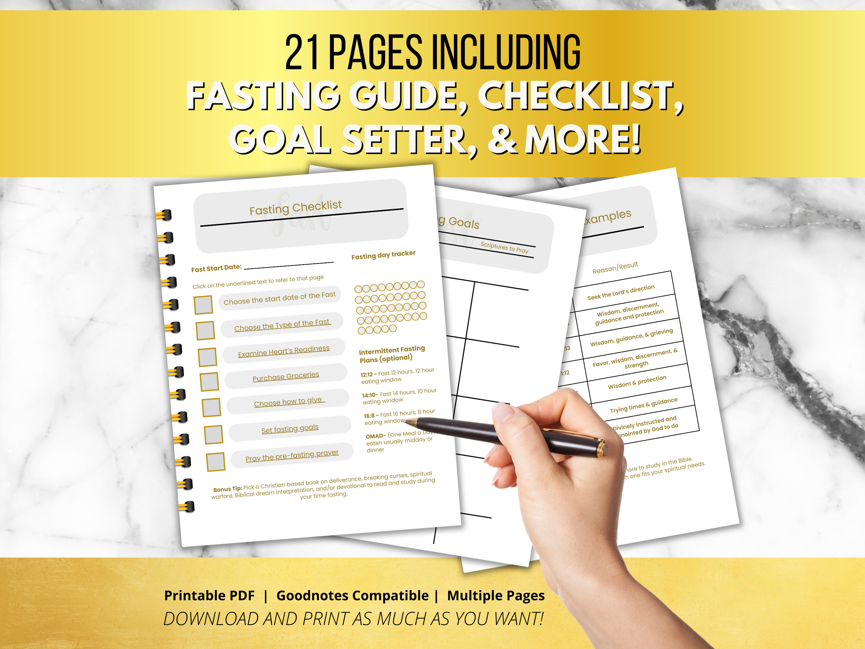 Printable Fasting Planner, Prayer Journal Pages, Marble Theme - Etsy