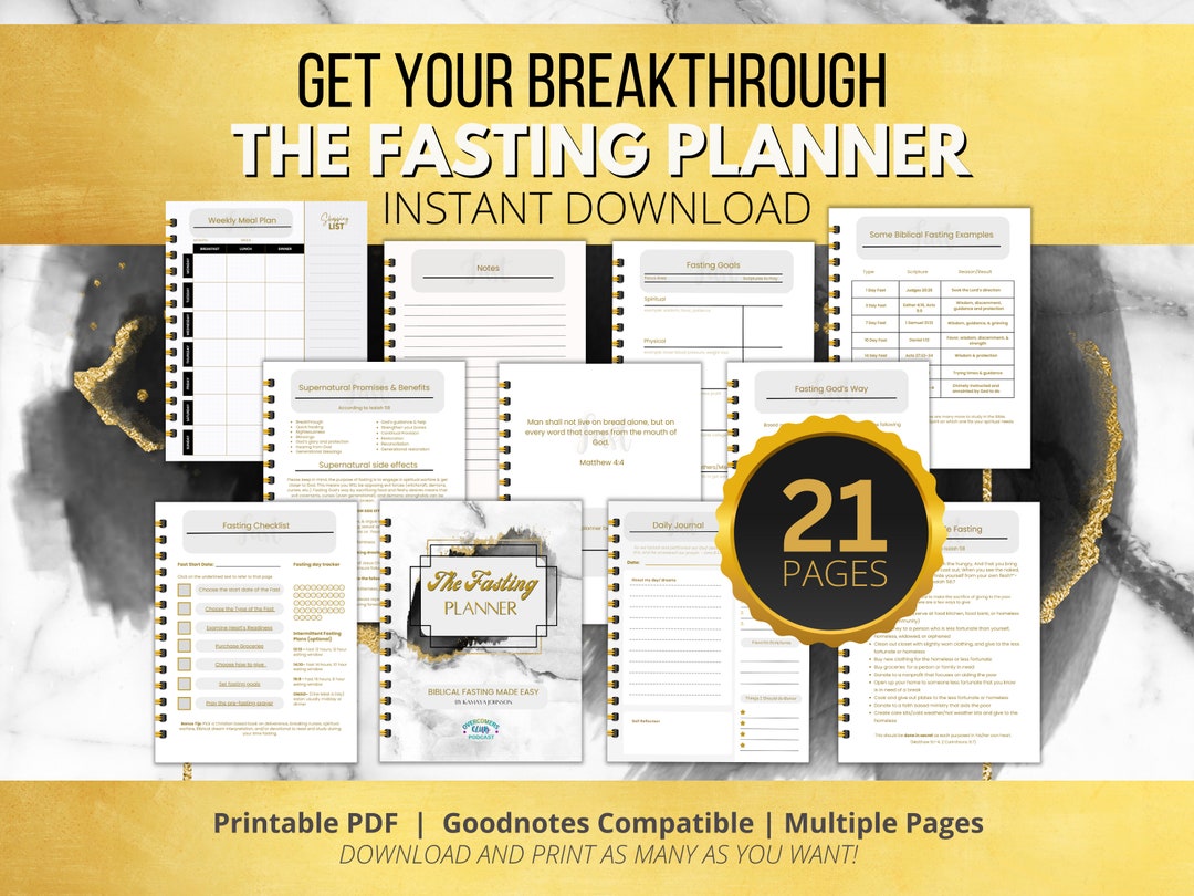 Printable Fasting Planner, Prayer Journal Pages, Marble Theme - Etsy