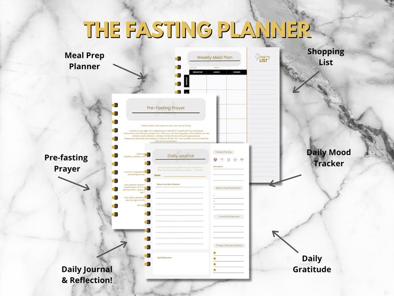 Printable Fasting Planner, Prayer Journal Pages, Marble Theme - Etsy