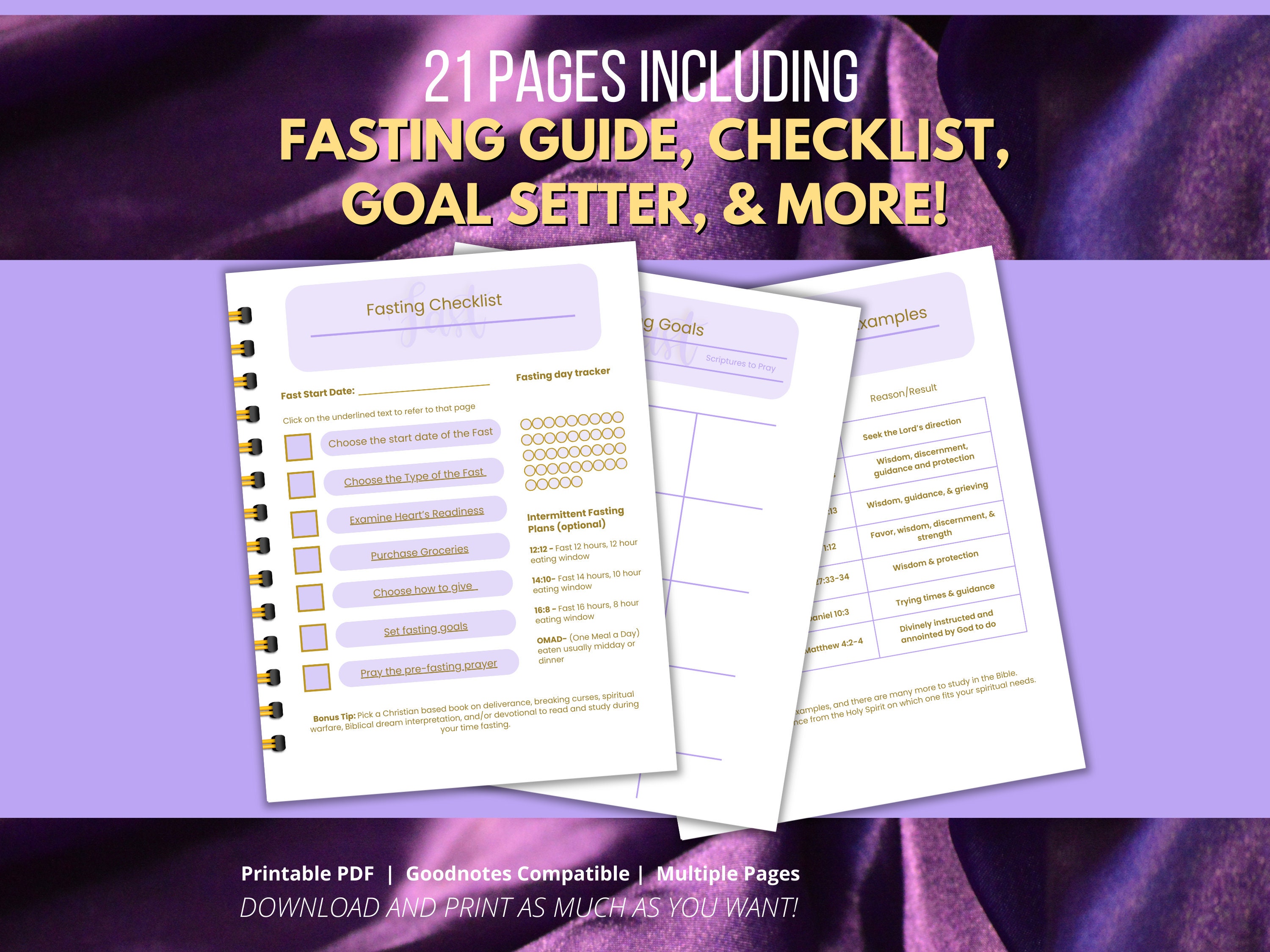 Printable Fasting Planner, Prayer Journal Pages, Royal Purple - Etsy