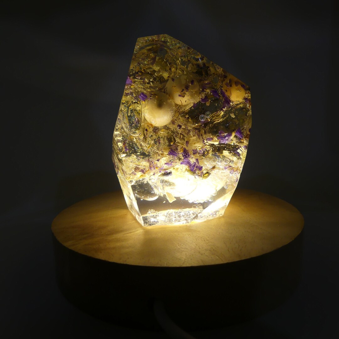 Paperweight/lamp. Decorative Object in Epoxy Resin With Dried Flowers ...
