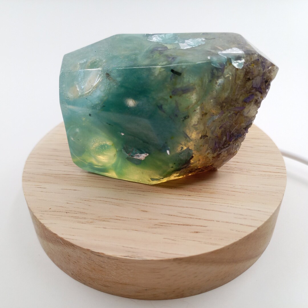 Illuminated Epoxy Resin Paperweight, Handmade Emerald Green Zen Office ...