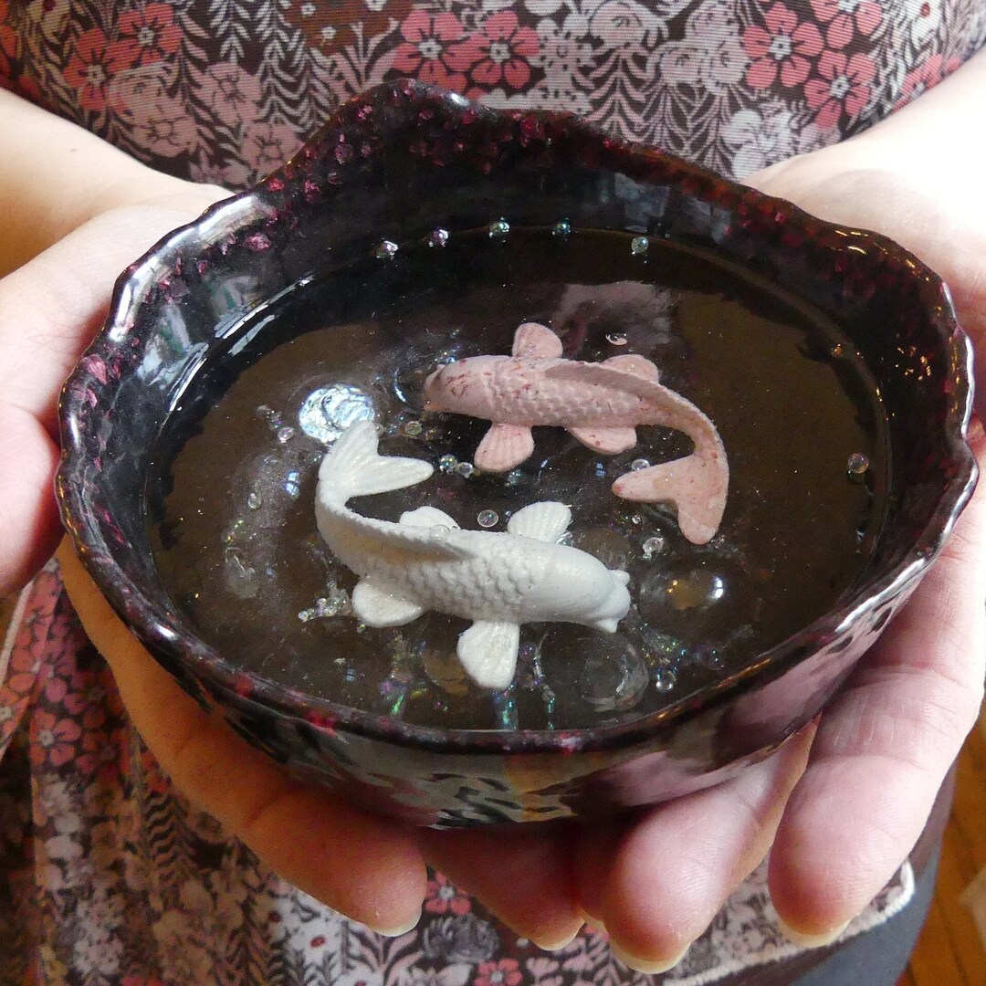 Zen Fish Bowl With Handmade Resin Japanese Carp Style Figurines. Pond ...