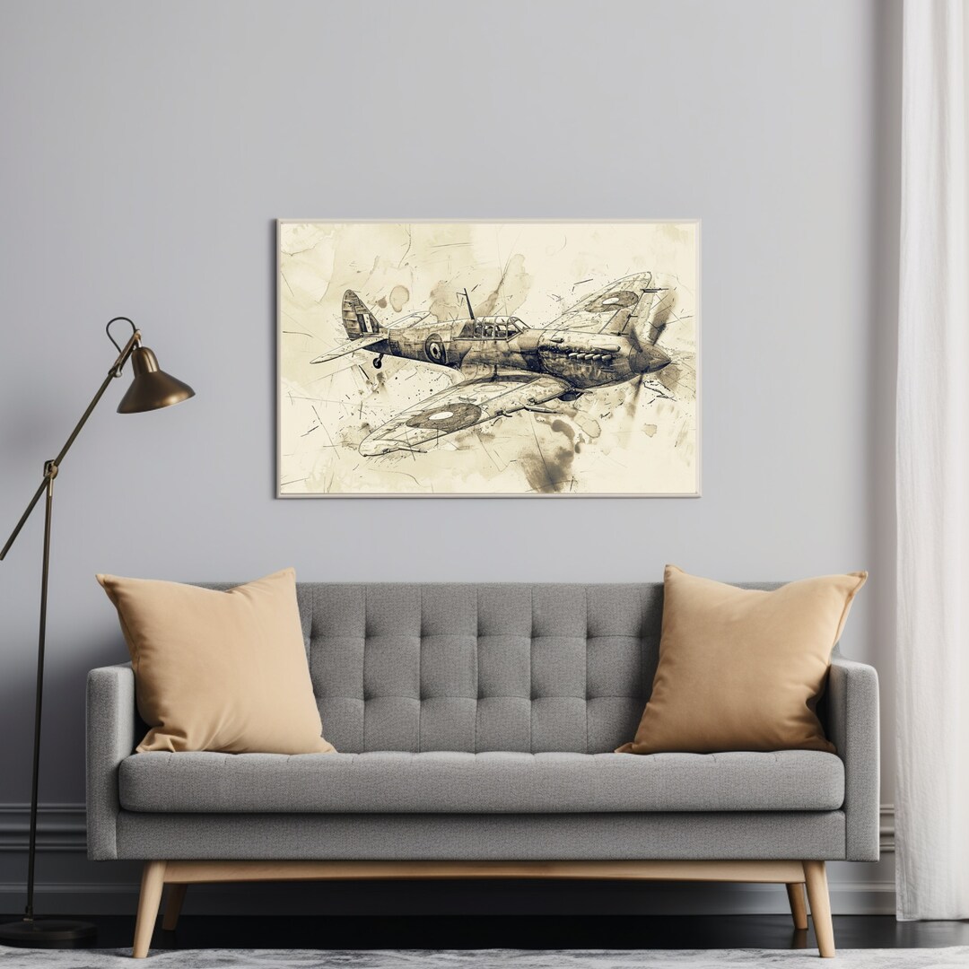 Spitfire Drawing Man Cave Decor Airplane Printables Man Cave Gifts for ...