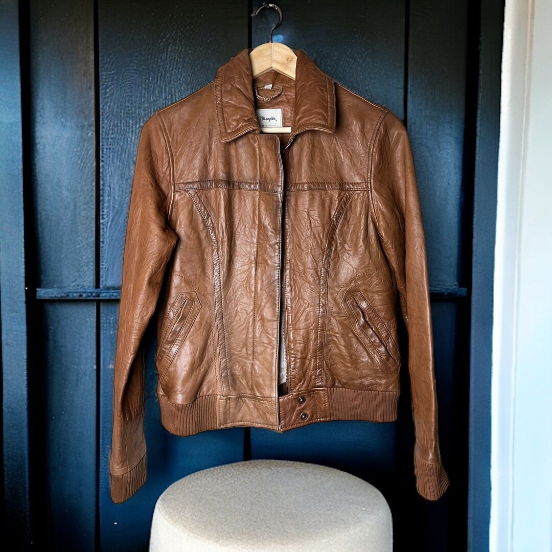 VINTAGE Wrangler Leather Jacket , Brown Biker Jacket, Lambskin Leather ...