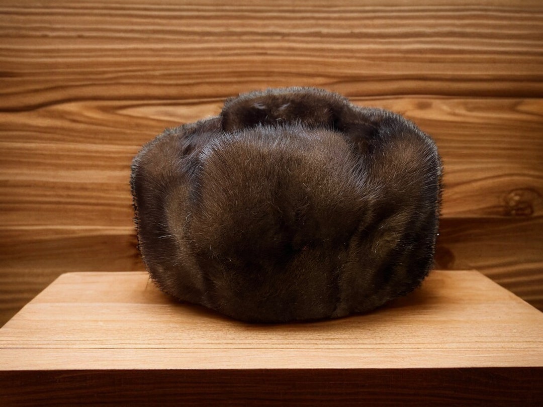 Black Mink Ushanka Fur Hat Made From Real Mink Fur and Coat Fabric ...