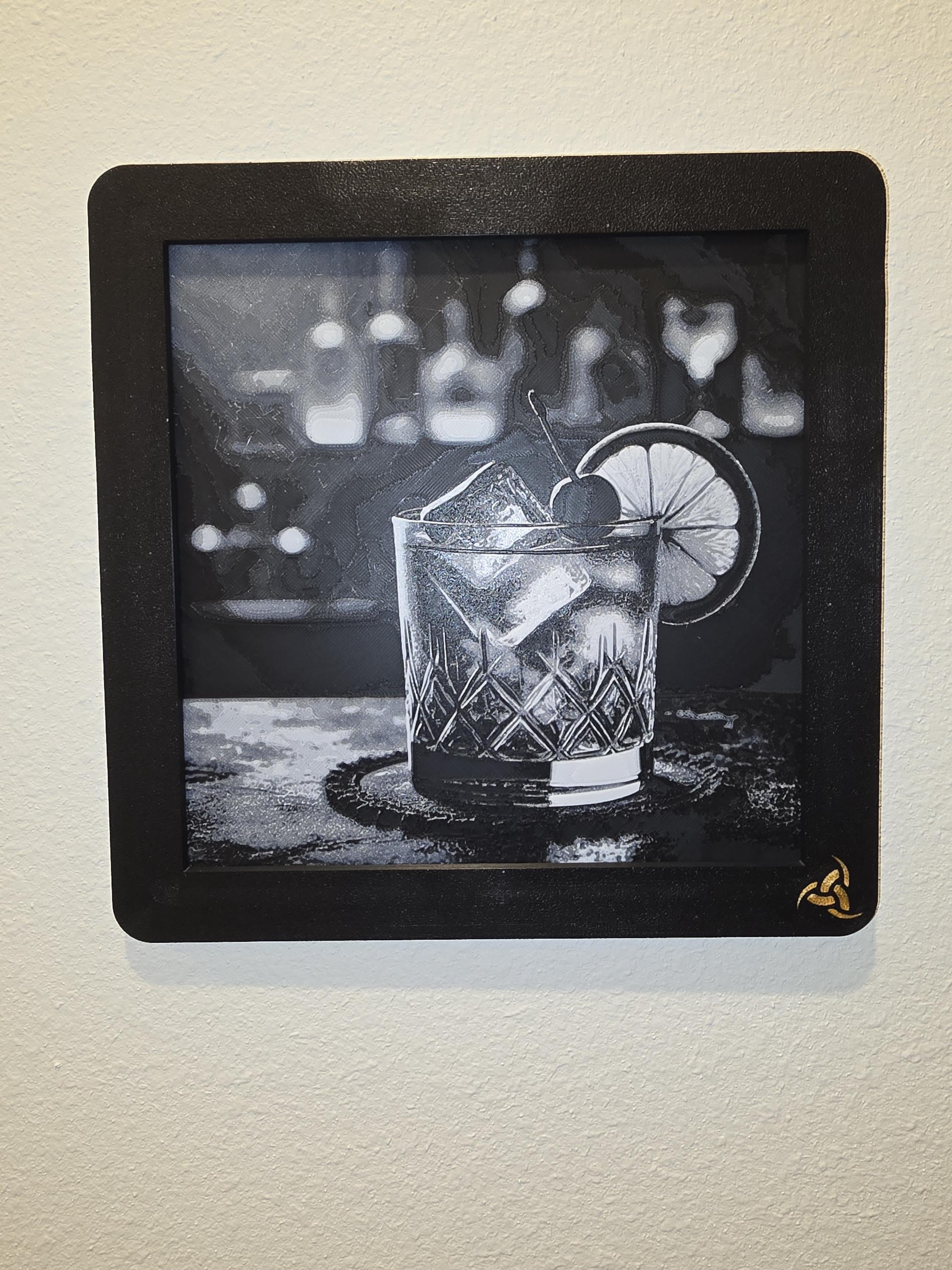 Elegant Grayscale 3d-printed Bar Scene Wall Art With Custom Black ...