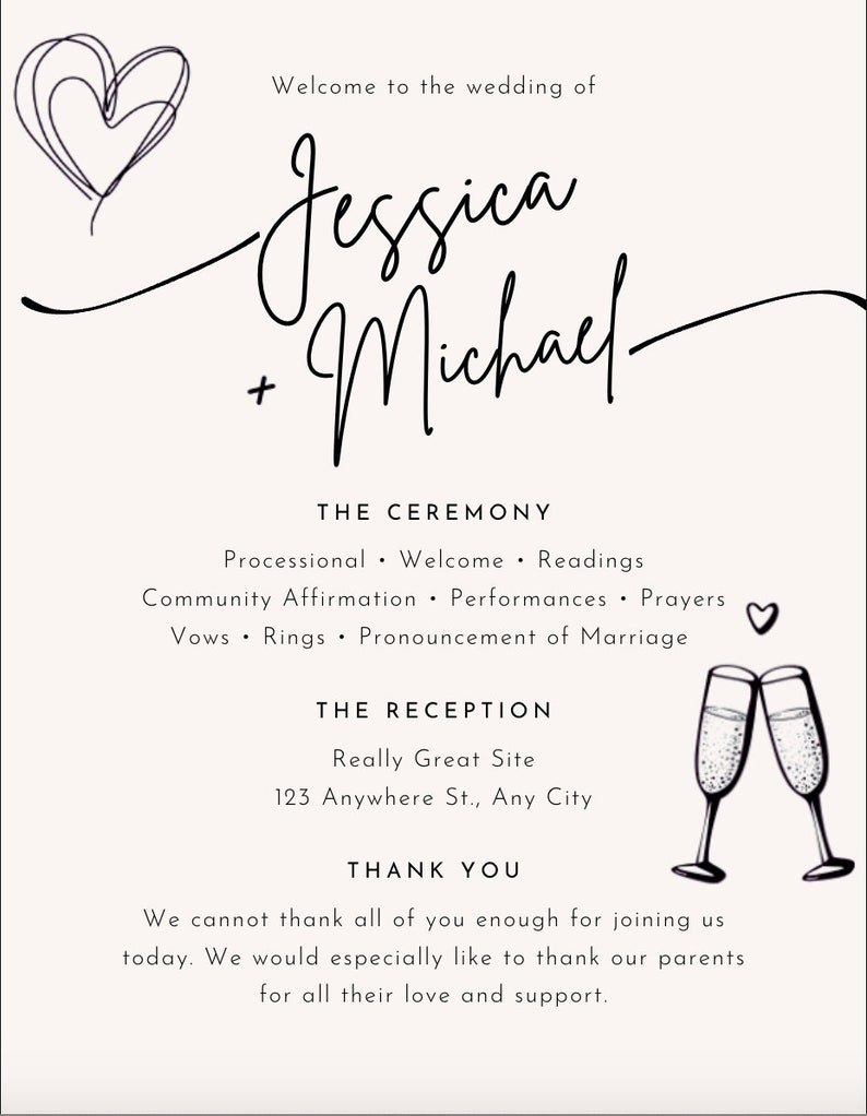 Simple Wedding Program Template - Etsy