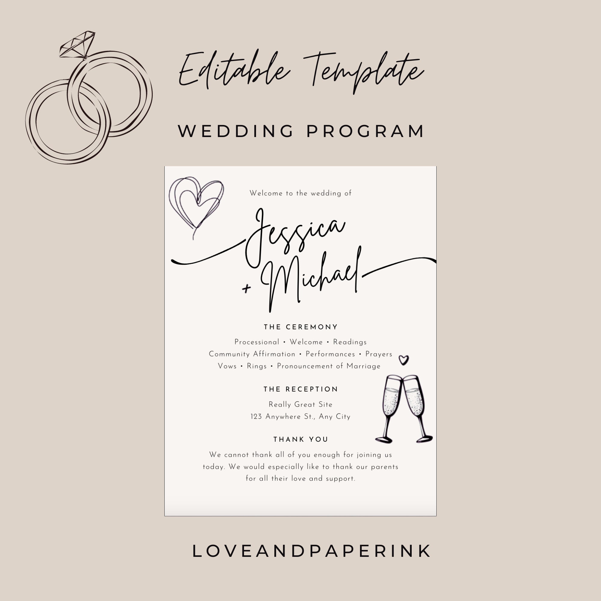 Simple Wedding Program Template - Etsy