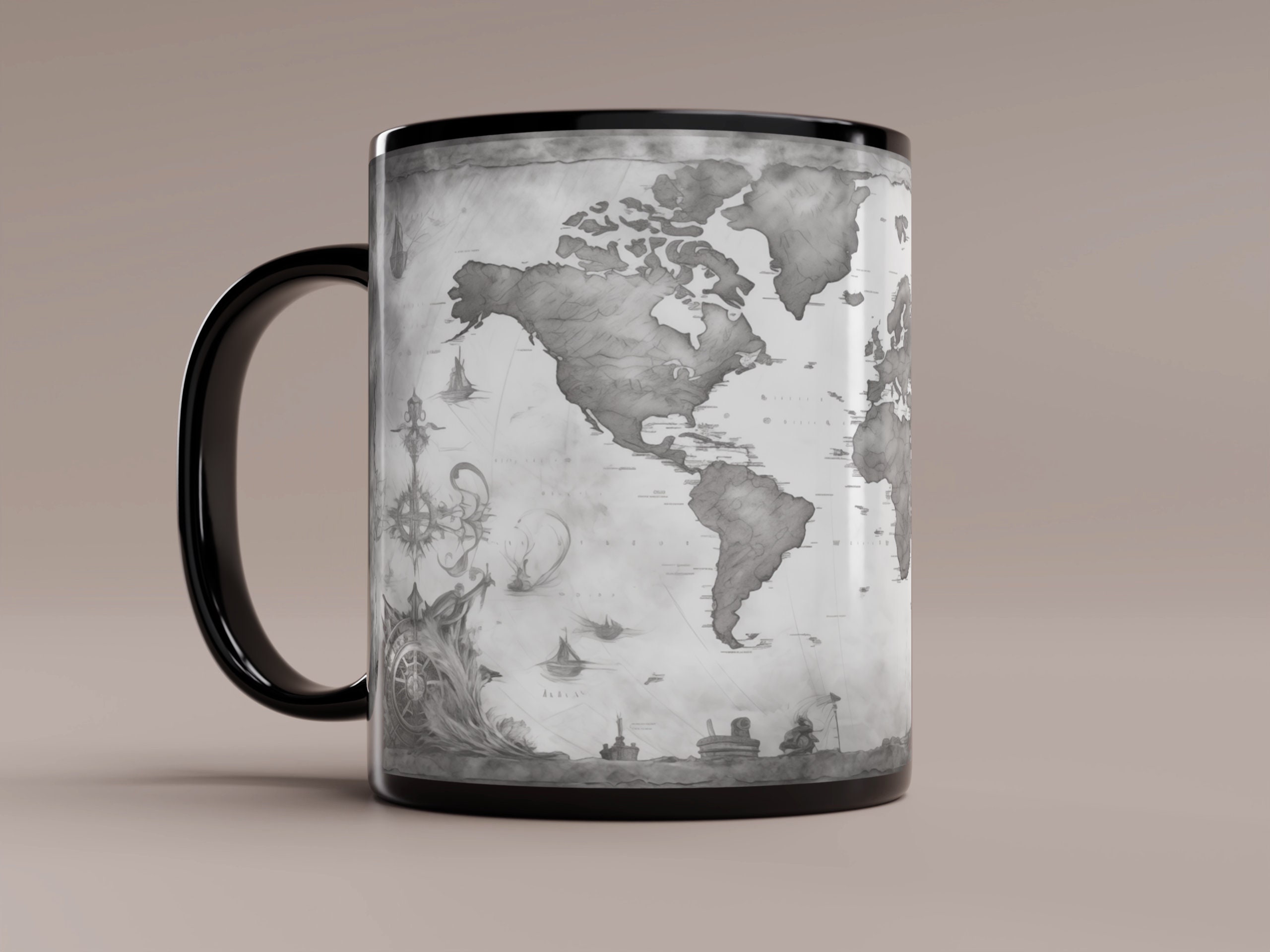 Vintage World Map Mug, Antique Cartography Mug, Old World Map Design ...