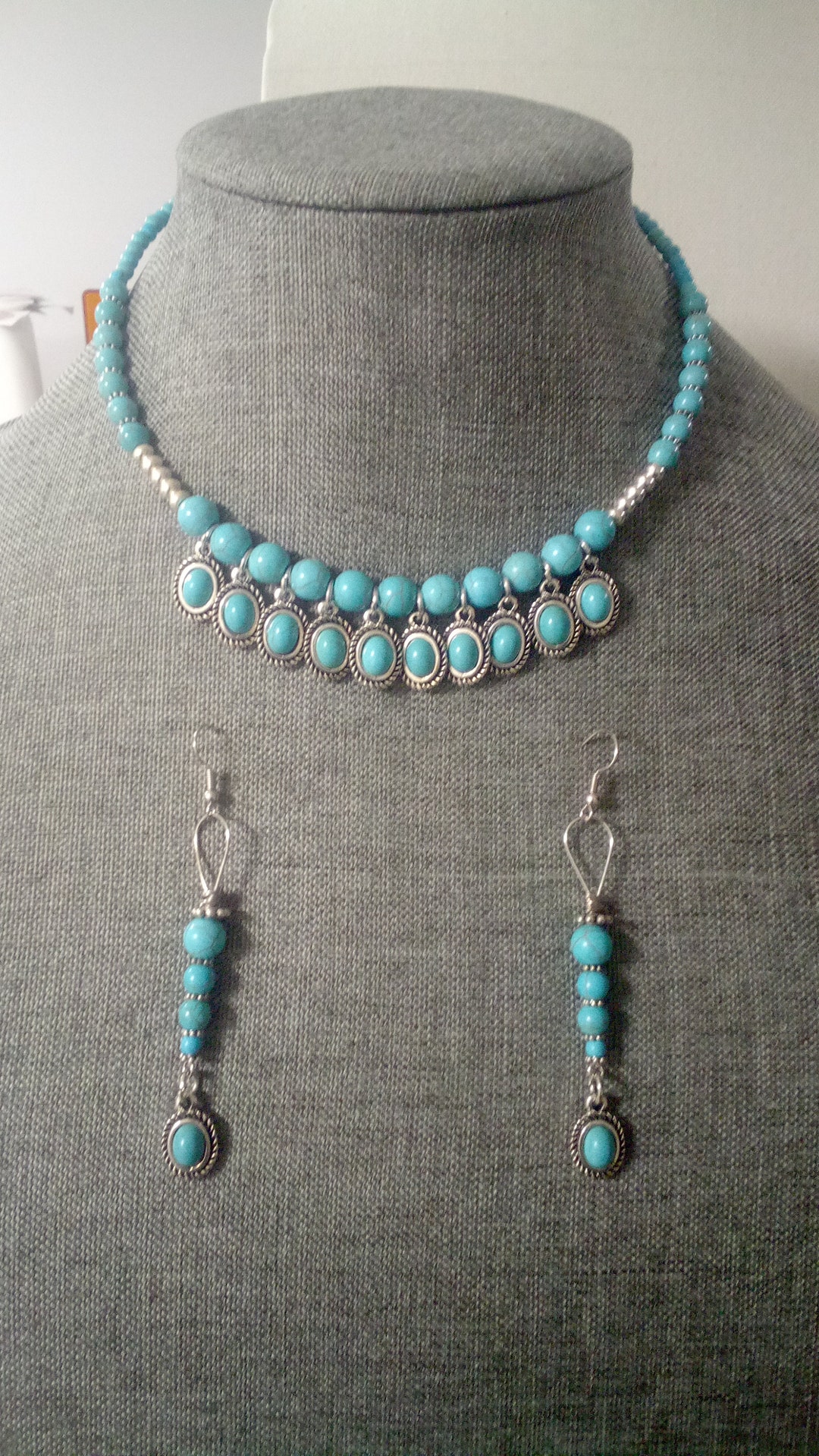 Light Blue Turquoise Color, Beads Encircled With Silver Trimming ...