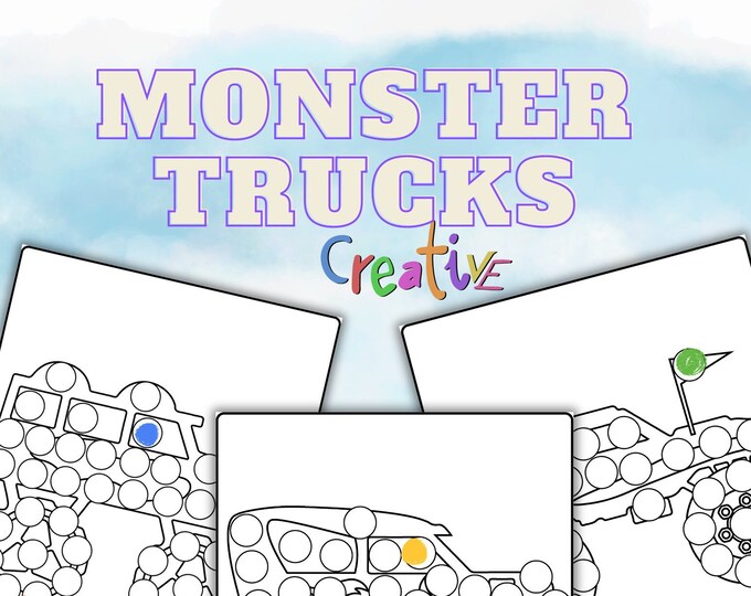 Monster Truck Dot Marker and Coloring Pages for Kids 7 Printable Pages ...