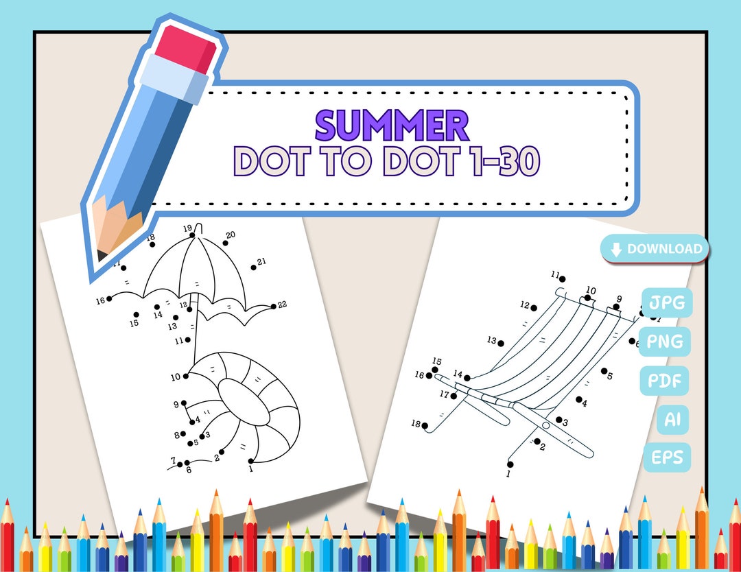 Summer Dot to Dot Activity Worksheets for Kids Learning Numbers PDF JPG ...