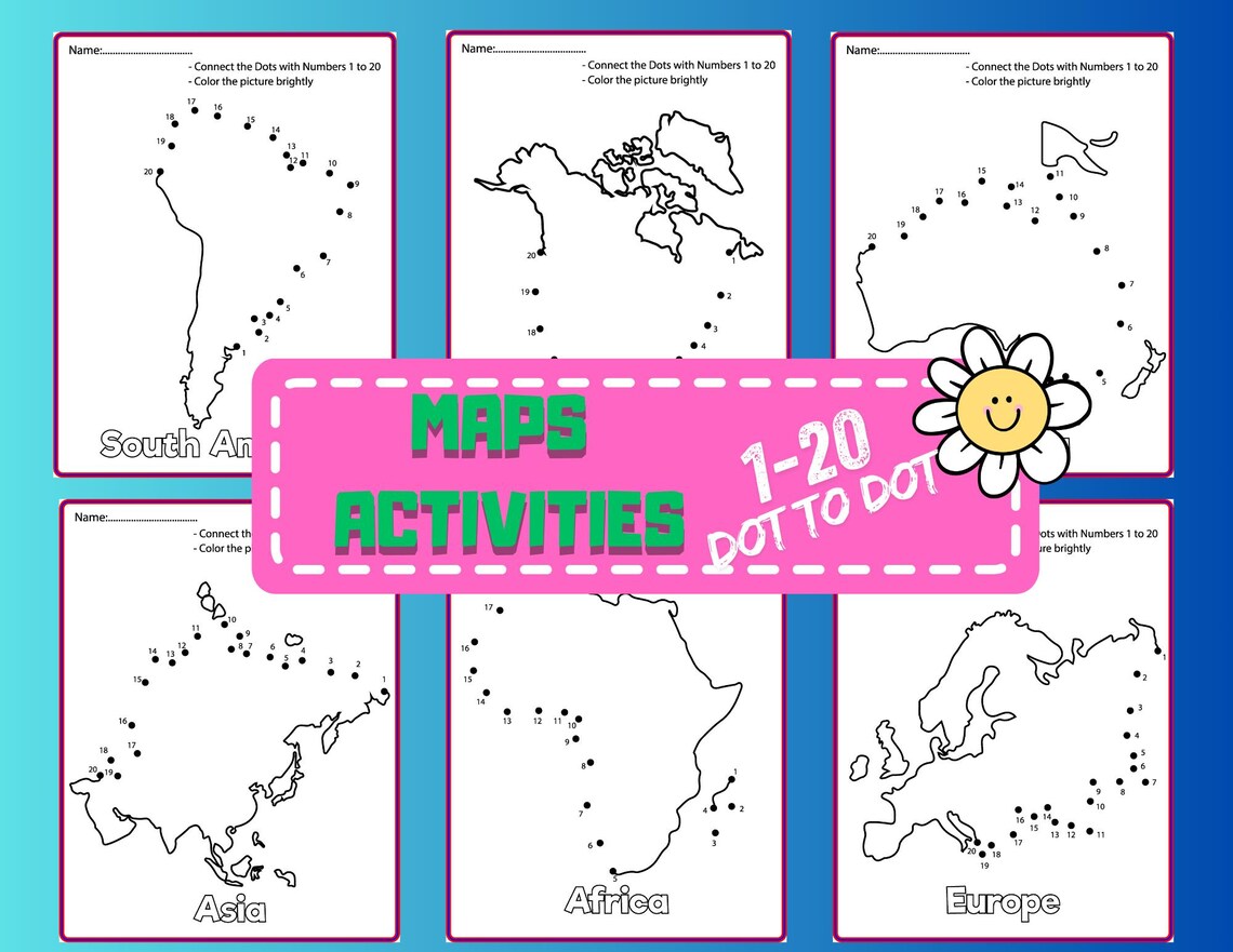 Maps Activities, 1-20 Dot to Dot, 8 Pages, Great for Geography ...