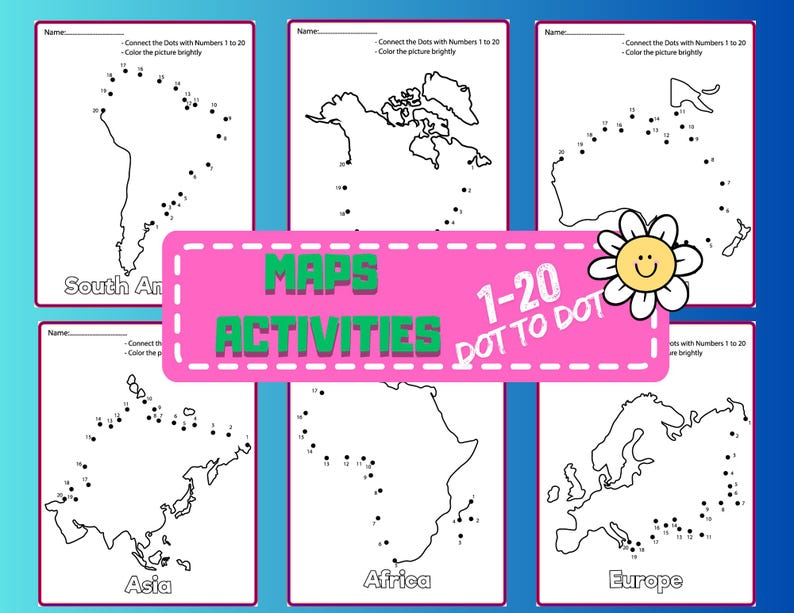 Maps Activities, 1-20 Dot to Dot, 8 Pages, Great for Geography ...
