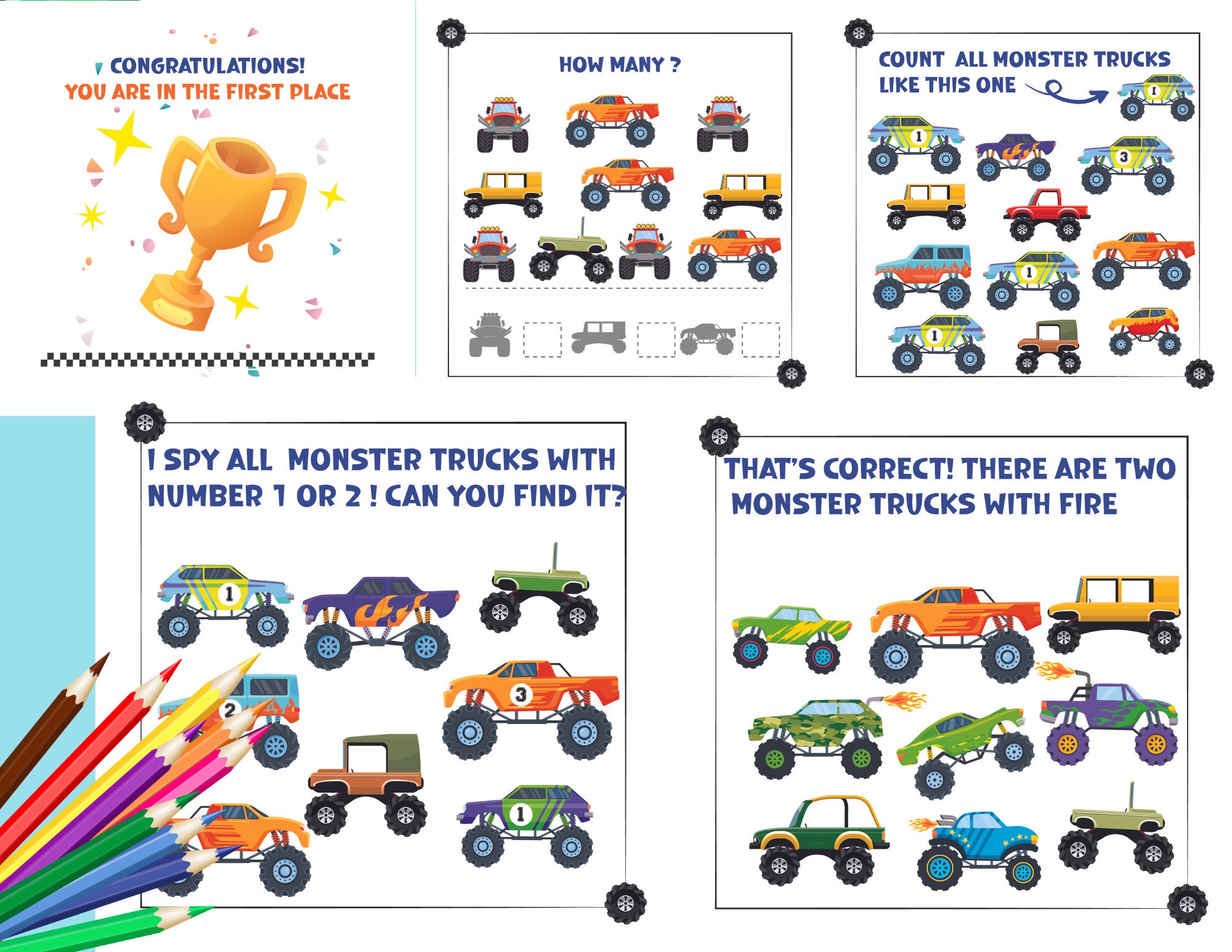 I Spy Monster Trucks Activity Book for Kids 20 Fun Worksheets Printable ...
