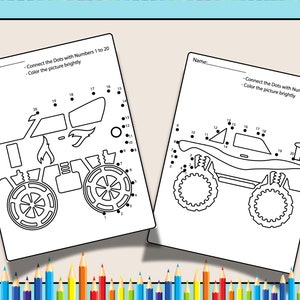 Monster Truck Dot to Dot Worksheets: Kids Activity (PDF & JPG) - Etsy