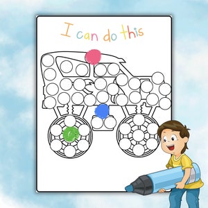 Monster Truck Dot Marker and Coloring Pages for Kids 7 Printable Pages ...