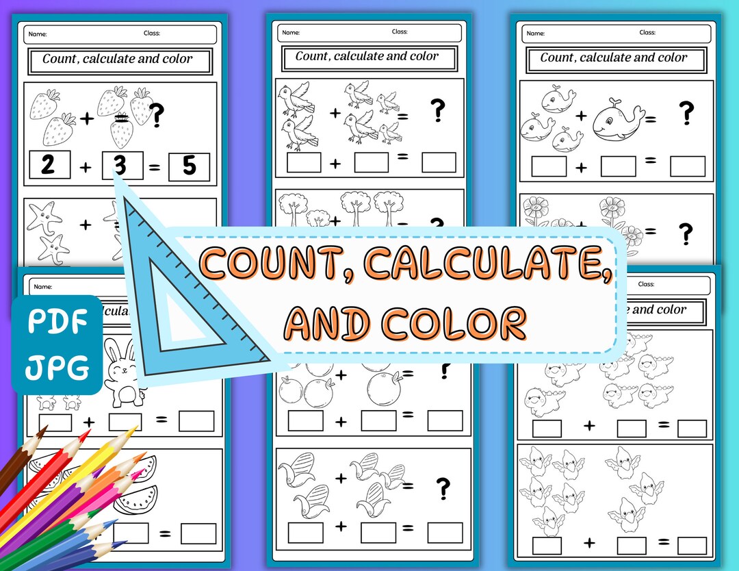 Count, Calculate, and Color Pages for Kids Primary and Preschool Ages ...
