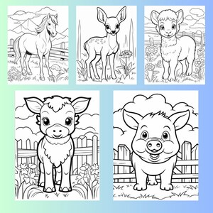 180 Cute Farm Animals Coloring Book for Kids, Printable PDF, JPG, PNG ...