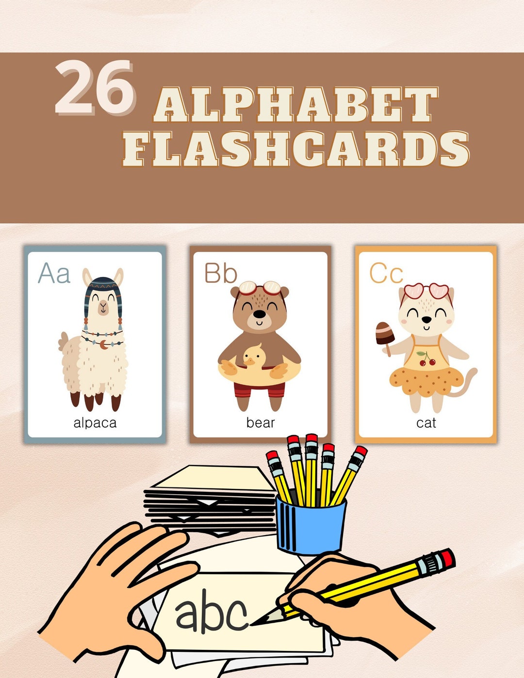 Printable 26 Alphabet Flashcards, Various Animals, Digital Download ...