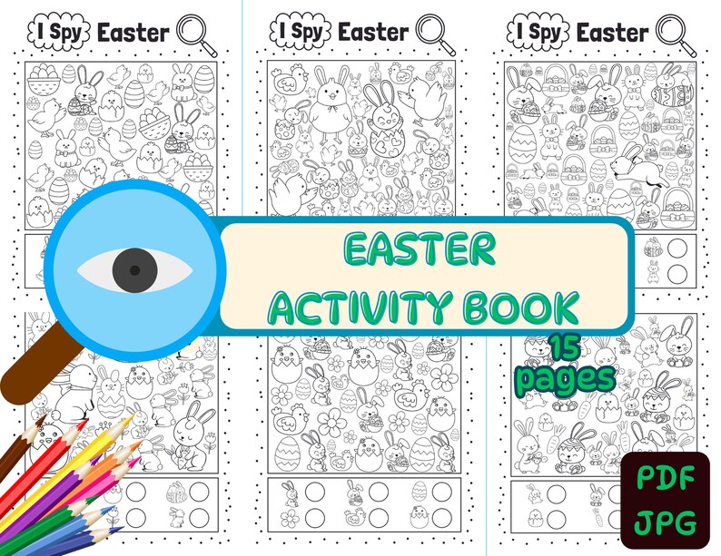 I Spy Easter Activity Book for Kids 15 Pages Printable PDF SVG PNG Jpeg ...