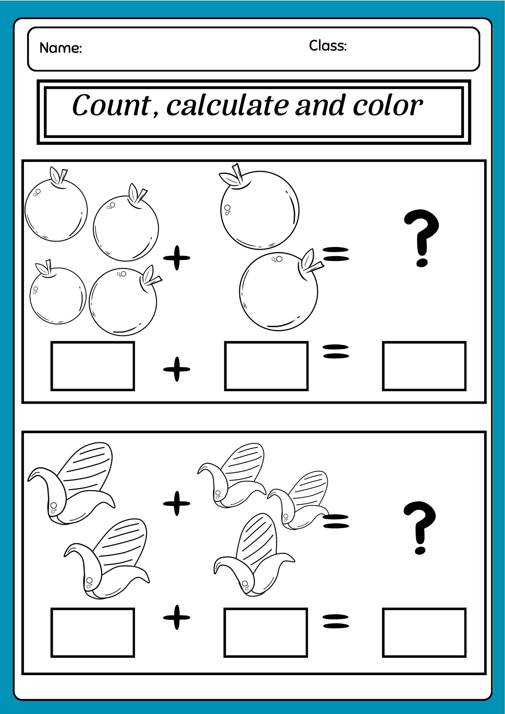 40 Count Calculate and Color Pages for Kids at Primary and Pre-school ...