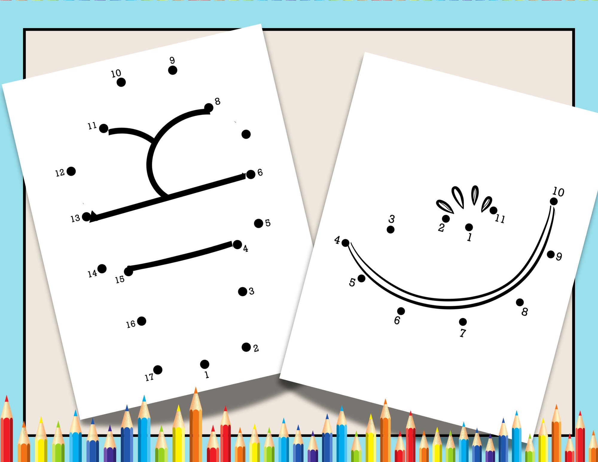 Summer Dot to Dot Activity Worksheets for Kids Learning Numbers PDF JPG ...