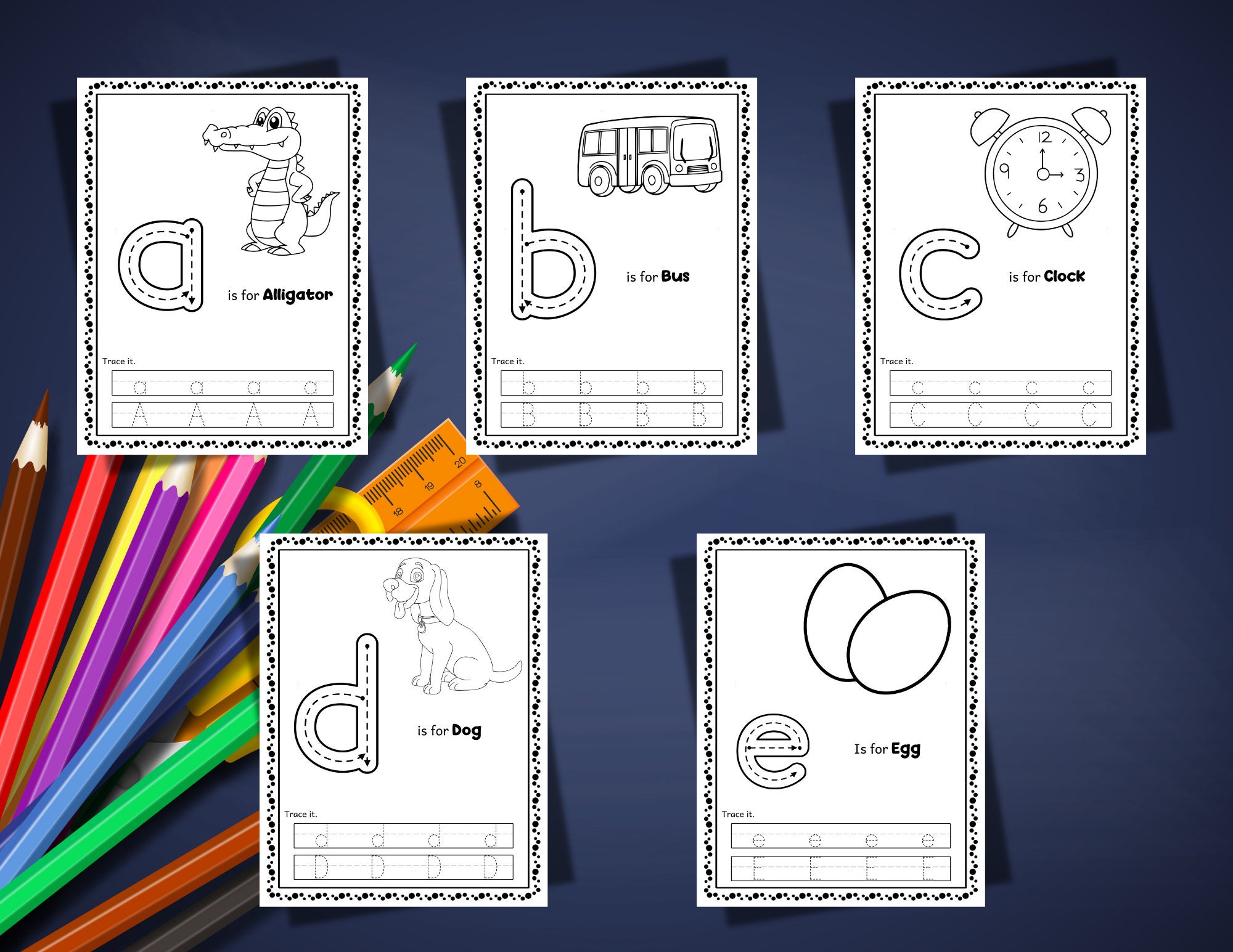 ABC Tracing, Coloring Letters for Kids, Ages 4-8, Printable JPG, Pdf ...