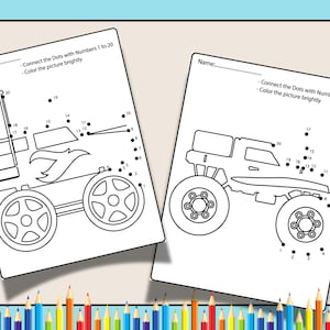 Monster Truck Dot to Dot Worksheets: Kids Activity (PDF & JPG) - Etsy