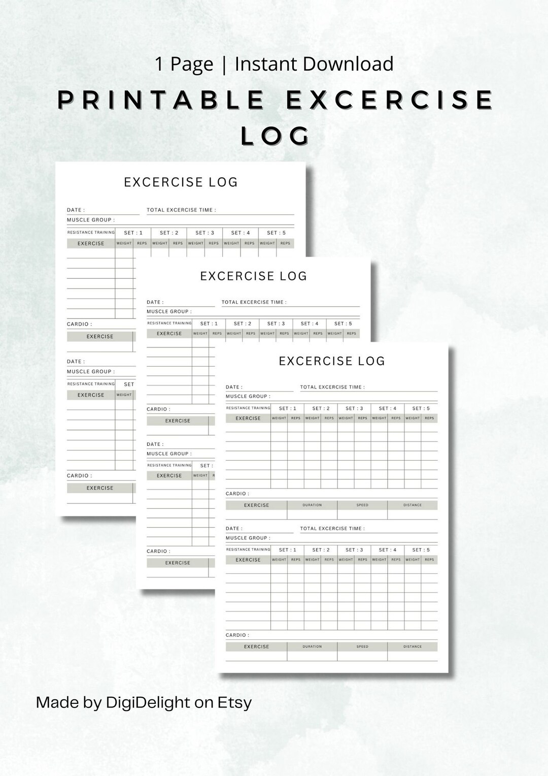 Excercise Log, Activity Tracker, Instant Download, Printable PDF - Etsy